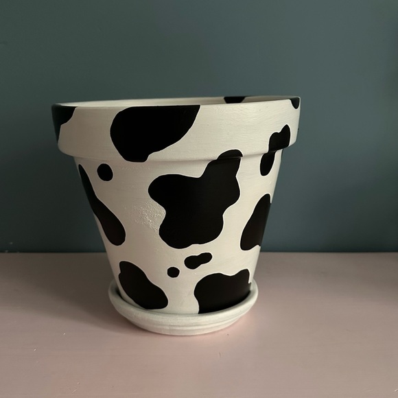 Accents | Large Hand Painted Cow Print Plant Pot | Poshmark
